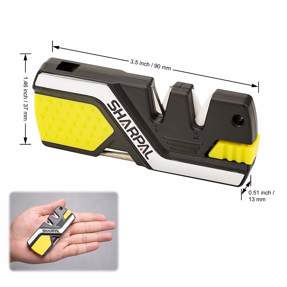 SHARPAL 101N-G Kitchen Pocket Knife Sharpener Survival Camping Tool with 2 Fire Starters Ferro Rod, Whistle & Diamond Sharpening Rod for Straight and Serrated Blade