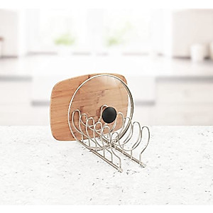 Spectrum Diversified Euro Kitchen Lid Organizer for Plates, Cutting Boards Bakeware, Cooling Racks, Pots & Pans, Serving Trays, and Reusable Containers, Satin Nickel