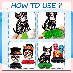Day of The Dead Decorations 9 Pieces Dia De Los Muertos Honeycomb Table Toppers Cutouts Sugar Skull Flowers Centerpieces Day of the Dead Decor Mexican Party Supplies