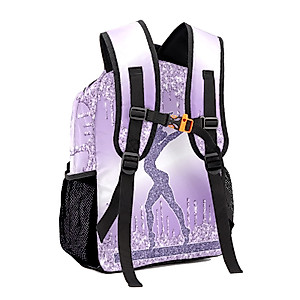 Custom Kid Backpack, Violet Purple Glitter Print Girls Gymnastics Personalized School Bookbag with Your Own Name, Casual Bookbags for Student Girls Boys