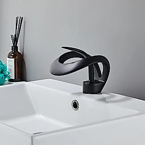 Lovedima Elegant Waterfall Single Handle 1-Hole Bathroom Vessel Sink Faucet Solid Brass Lavatory Vanity Sink Faucet,Black