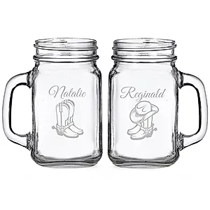 Cowboy Boots Personalized Glass Mason Mugs (set of 2)