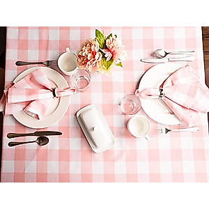 DII Buffalo Check Collection, Classic Farmhouse Tablecloth, Tablecloth, 52x52, Pink & White
