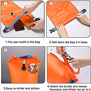 YESHIN 2 Pack 20L Waterproof Swim Bouy with Storage Space Inflatable Dry Bag Bright Color Swim Safety Float for Open Water Swimmers, Triathletes, Kayakers and Snorkelers with Swim Cap