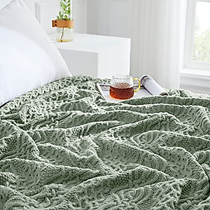 Aormenzy Sage Green Cable Knit Throw Blanket, Soft & Warm Knitted Blanket Oversized for Couch Bed Sofa Living Room, 60 x 80 inch