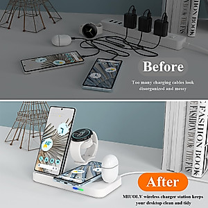 Upgraded 4 in 1 Wireless Charger for Google Pixel Watch 1, Pixel 8 Pro/8/7A/Fold/7/7 Pro/6/6 Pro/5/4/3/XL, Pixel Buds Pro, Foldable Wireless Charging Station for Google Pixel, iPhone, Airpods, Samsung