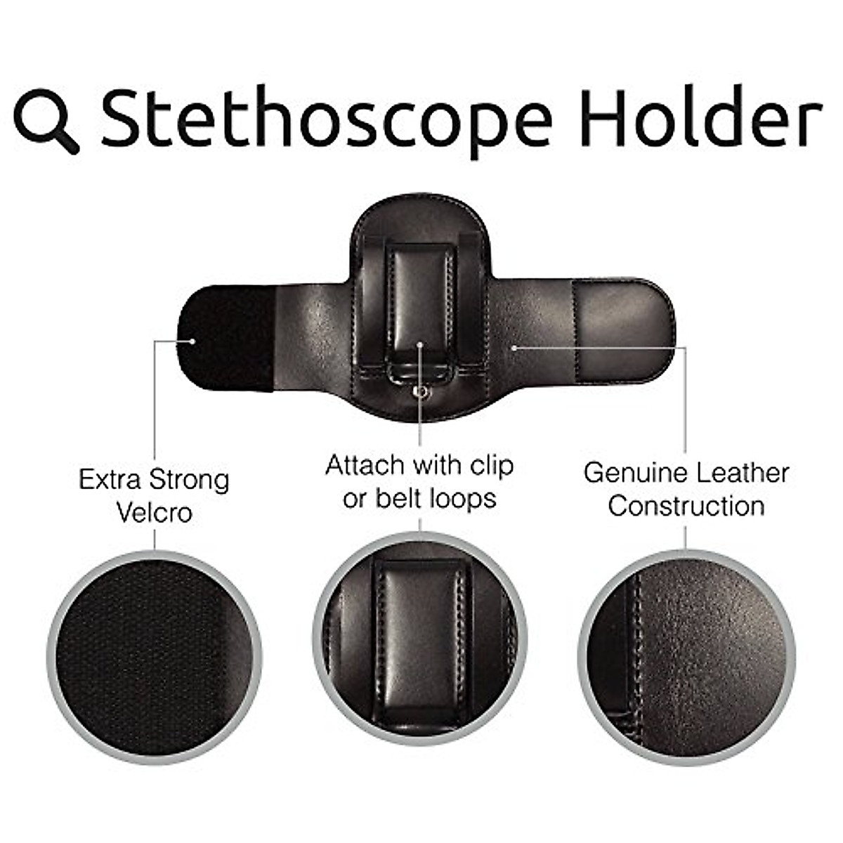 Stethoscope Holder with Velcro Closure and Padded Hip/Belt Clip for Littmann - Genuine Leather Universal Stethoscope Holster