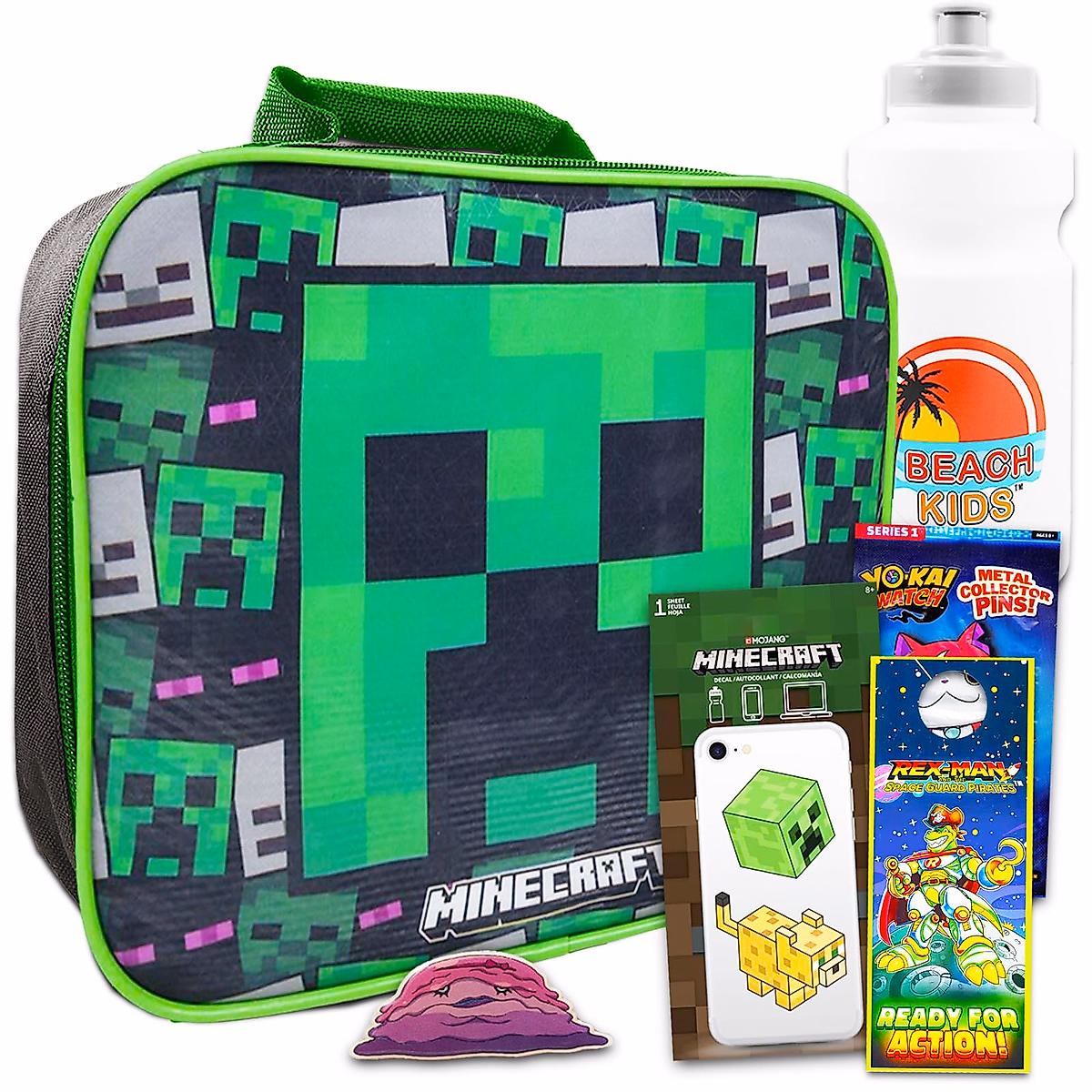 Minecraft Mojang Minecraft School Supplies Bundle Minecraft Lunch Box Set - 6 Pc Minecraft Lunch Box with Decals, Water Bottle, Pins, and minecraft gifts