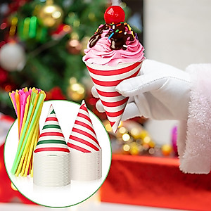 Tioncy 50 Pcs Christmas Snow Cone Cups Bulk with Straws Spoons for Kids Adults Disposable Shaved Ice Cups Paper Cone Cups Ice Cream Sorbet Cups Small Dispenser Cup Christmas Party Treat Favors(4 oz)