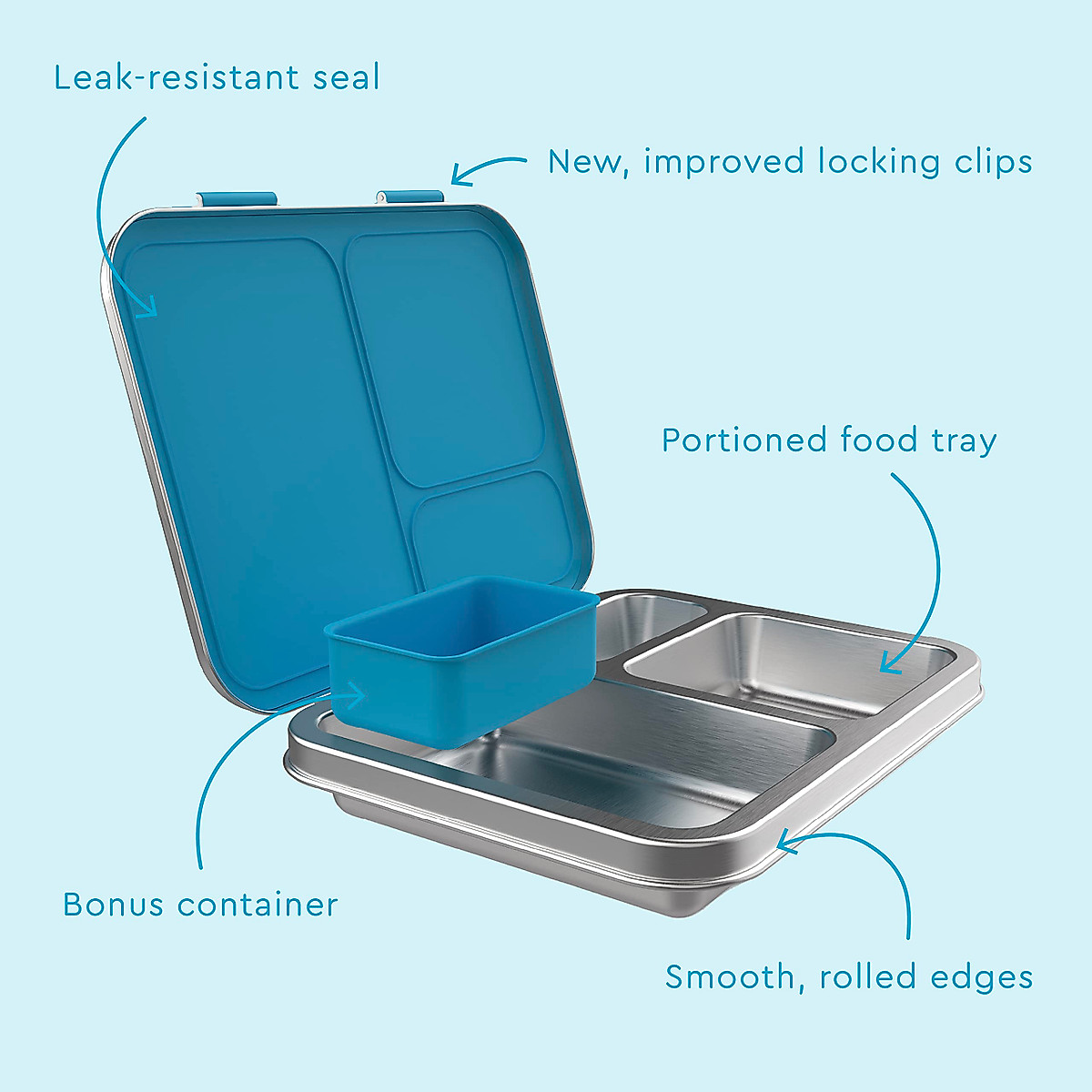 Bentgo® Kids Stainless Steel Prints Leak-Resistant Lunch Box - New Improved 2022 Bento-Style with Updated Latches, 3 Compartments & Bonus Container - Eco-Friendly, Dishwasher Safe, BPA-Free (Dinosaur)