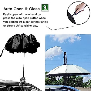 ALFROTEY Automatic Open Large Compact Reverse Umbrella for Rain and UV Protection Inverted Folding Umbrellas with Reflective Safe Stripe Portable for Men and Women (Pink, L)