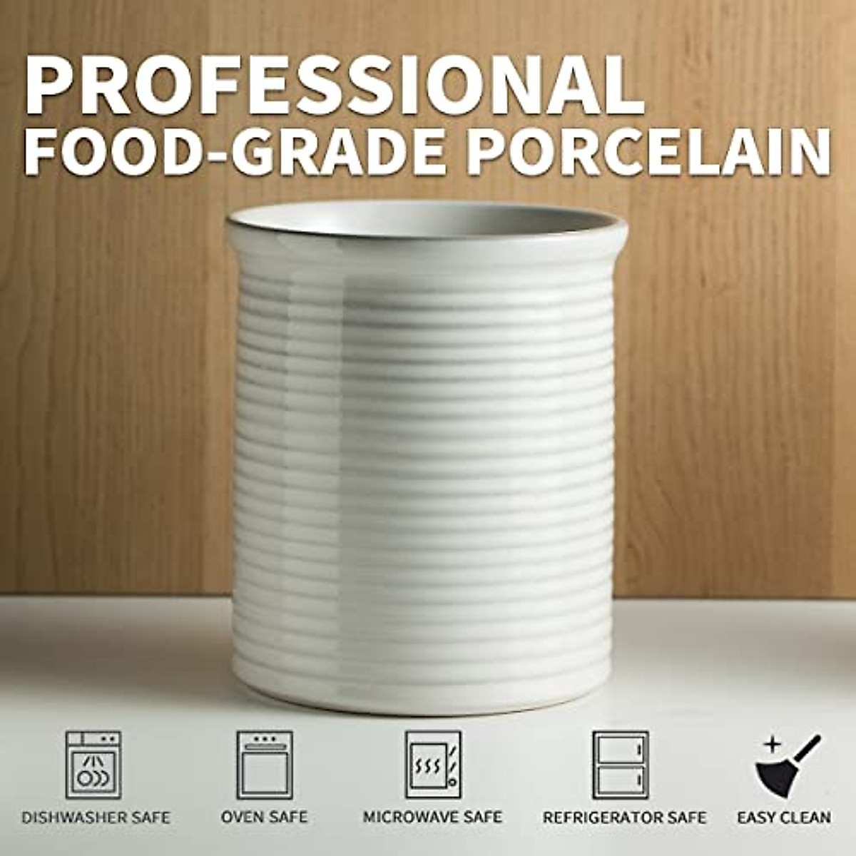 YHOSSEUN Cooking Utensil Holder, Ceramic Utensil Holder for Kitchen Counter, 6.8” Large Kitchen Utensil Holder Crock for Utensils, Farmhouse Utensil Organizer Storage Caddy
