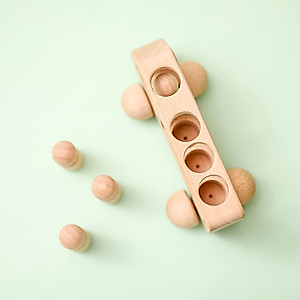4 Wooden Figures in The Bus - Peg Dolls Unfinished Wooden Peg People Cars Wooden Figures Shape Preschool Learning Educational Toys Montessori Toys for Toddlers