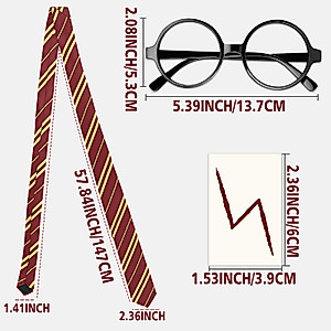 Moncinday Novelty Cosplay Tie Wizard Glasses No Lenses for Wizard Themed Birthday Party Costume Accessories Necktie Halloween Party