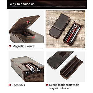 3/12 Leather Pen Case Pack Handmade Drawer Style Detachable Magnetic Pen Case (3 BROWN)…
