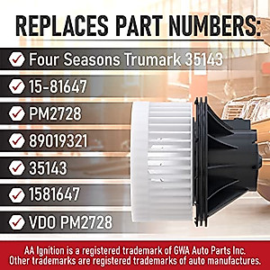 AC Heater Blower Motor HVAC - Compatible with Chevy, GMC, Cadillac Vehicles - Avalanche, Silverado 1500, Tahoe, Suburban, Sierra 2500, Yukon XL, Escalade - Replaces 35143, 1581647, 15-81647, 89019321