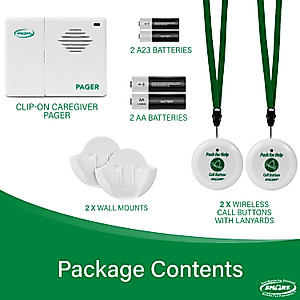 Smart Caregiver Two Call Buttons & Wireless Caregiver Pager for Fall Prevention and Elderly Assistance | Caregiver Call Button with Wearable Lanyard | Nurse Call Alert System with Up to 300' Range