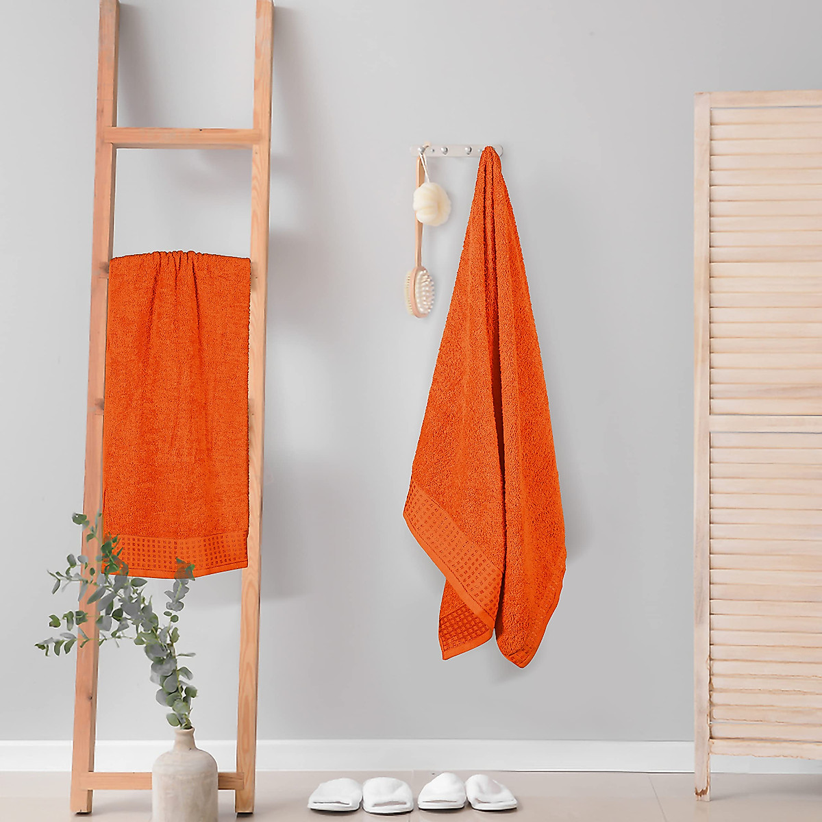 GLAMBURG 100% Cotton 2 Pack Oversized Bath Towel Set 28x55 Inches, Ultra Soft Highly Absorbant Compact Quickdry & Lightweight Large Bath Towels, Ideal for Gym Travel Camp Pool - Orange