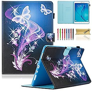Dteck Case for Samsung Galaxy Tab A 9.7 Inch Tablet 2015 Release, SM-T550 /SM-P550 Case - Magnetic Closure Leather Protective Wallet Cute Stand Flip Cover with Stylus Pen/Pen Holder (Two Butterflies)