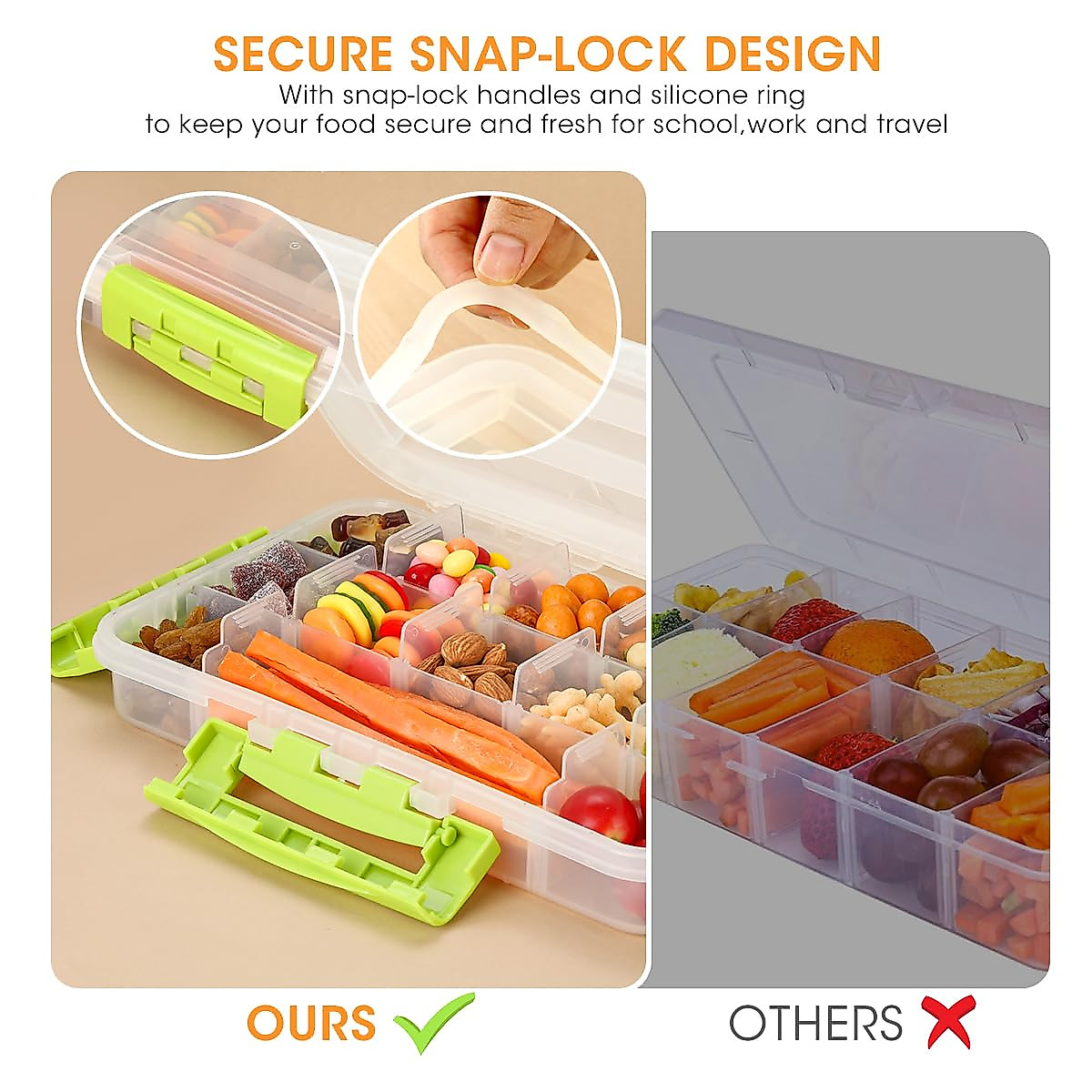 AIEVE Snack Box for Kids, Adjustable 13 Compartment Tackle Box for Snacks Charcuterie Container, Kids and Adult Reusable Snackle Box for Travel, School, Trip, Picnic, Boat