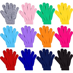Glooarm 12 Pairs Kids Gloves Winter Toddler Gloves Full Fingers Knit Gloves Children Stretchy Warm Gloves Bulk for Boys Girls