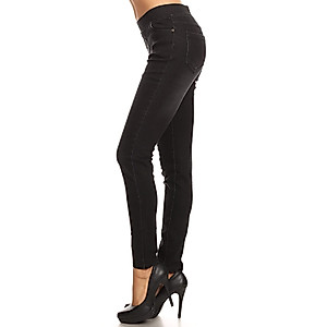 Women's High Waisted Stretchy Pull-On Skinny Denim Jeans (Size M, Black Denim-69)
