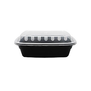 Karat IM-FC1012B 12 oz. PP Injection Molding Microwaveable Food Containers with Clear Lids, Rectangular - Black (Case of 150)
