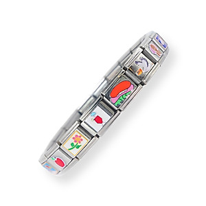 Decorated Italian Charm Bracelet, 18 charm bracelet with unique designs. 6.9 inches long, interchangeable charms