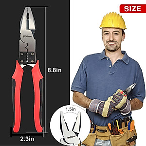 YIYITOOLS Lineman's Pliers, Combination Pliers with Wire Stripper/Crimper/Cutter Function, Heavy Duty Side Cutting High-Leverage Plier, 8-1/2 inch (HX-1-002)