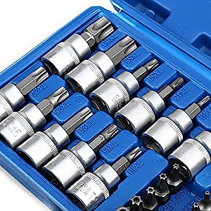 Drive Male Female Torx Star Bit Socket E-Socket Set Handheld Tool - 34 Pcs, Star Socket Set For Hand Use Work On Cars, Trucks, Machinery, and Other Jobs With Storage Case, Blue