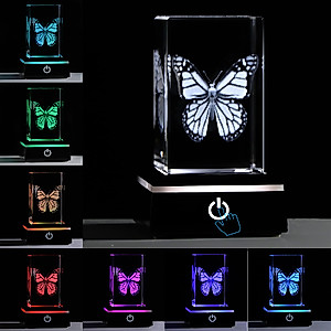 Movdyka 3D Crystal Etched Butterfly Gifts for Women Men Glass Animals Figurine Office Room Decor with LED Light Base, Butterflies Gifts for Birthday Christmas, Keepsakes & Paperweight