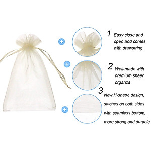 SumDirect 100Pcs 4x6inch Sheer Drawstring Organza Jewelry Pouches Wedding Party Christmas Favor Gift Bags (Beige)