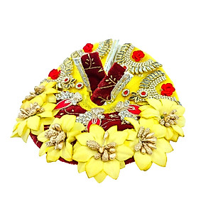 Aditri Creation Yellow Designer Cloth for Lord Krishan Ladu Laddu Gopal Kanaiya Bal Krishna Dress Poshak Vastra for Little Metal Idol Statue (Size:- 6 inches Diameter)