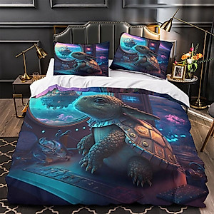 GEEYOU Turtle Navy1 Quilt Cover Duvet Cover Comforter Covers 3D Print for Teens and Adults with Zipper Closure Soft Microfiber with Pillow Cases Bedding Set 3 Pieces Twin（173x218cm）