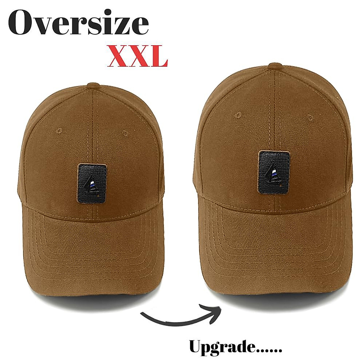 Big Head Hats for Men Oversize Cotton XXL Baseball Cap Large Head Hats Plus Size Hat Adjustable 23"-25.5" (Khaki)