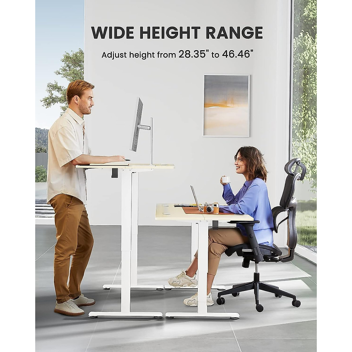 ErGear Height Adjustable Electric Standing Desk, 48 x 24 Inches Sit Stand up Desk, Memory Computer Home Office Desk (Natural)