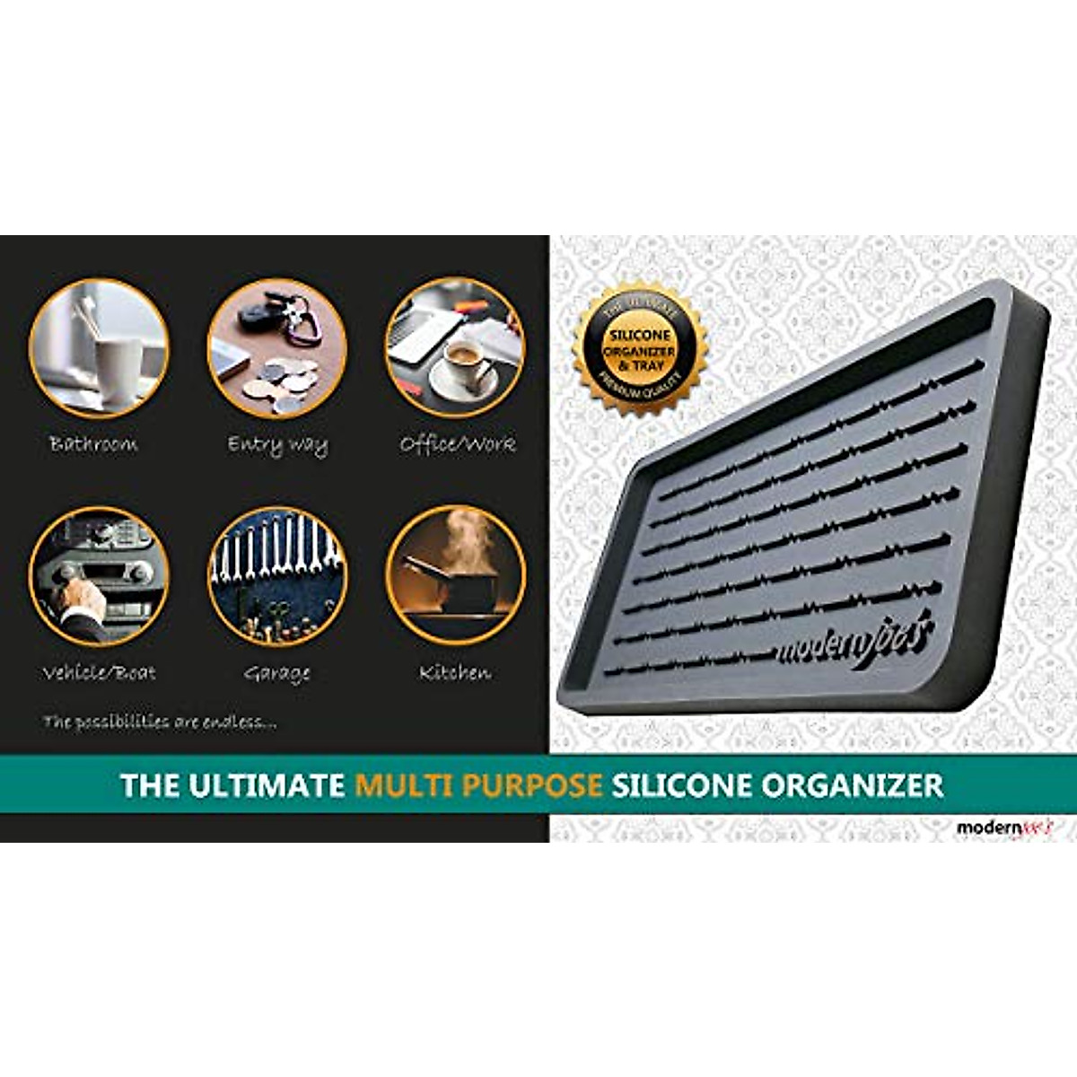 Sponge Holder - Sink Caddy Organizer - Kitchen Bath Vanity Tray - Soap, Cleaning Brush, and Scouring Pad Multi-use Silicone Tray – Non-Slip, Heat Resistant and Dishwasher Safe – 11” X 5.5” - Gray