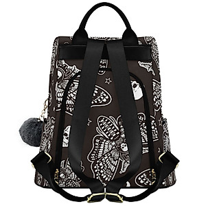 MNSRUU Women Backpack Purse Moth Skull Moon Esoteric Backpack for Women Anti-theft Shoulder Bag Carry On Backpack Lightweight Rucksack Fashion Travel Ladies Bags