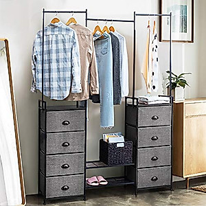 Tangkula Clothing Rack with 8 Fabric Drawer Shoe Rack, 3 in 1 Portable Closet Organizers and Storage with Metal Clothes Rails, Open Dresser Wardrobe Closet with Garment Rack for Bedroom Cloakroom
