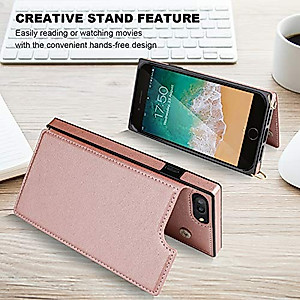 Bocasal Crossbody Wallet Case for iPhone 7 Plus/8 Plus Credit Card Holder PU Leather Kickstand Shockproof Detachable Cross Body Strap Lanyard Magnetic Closure 5.5 inch(Rose Gold)