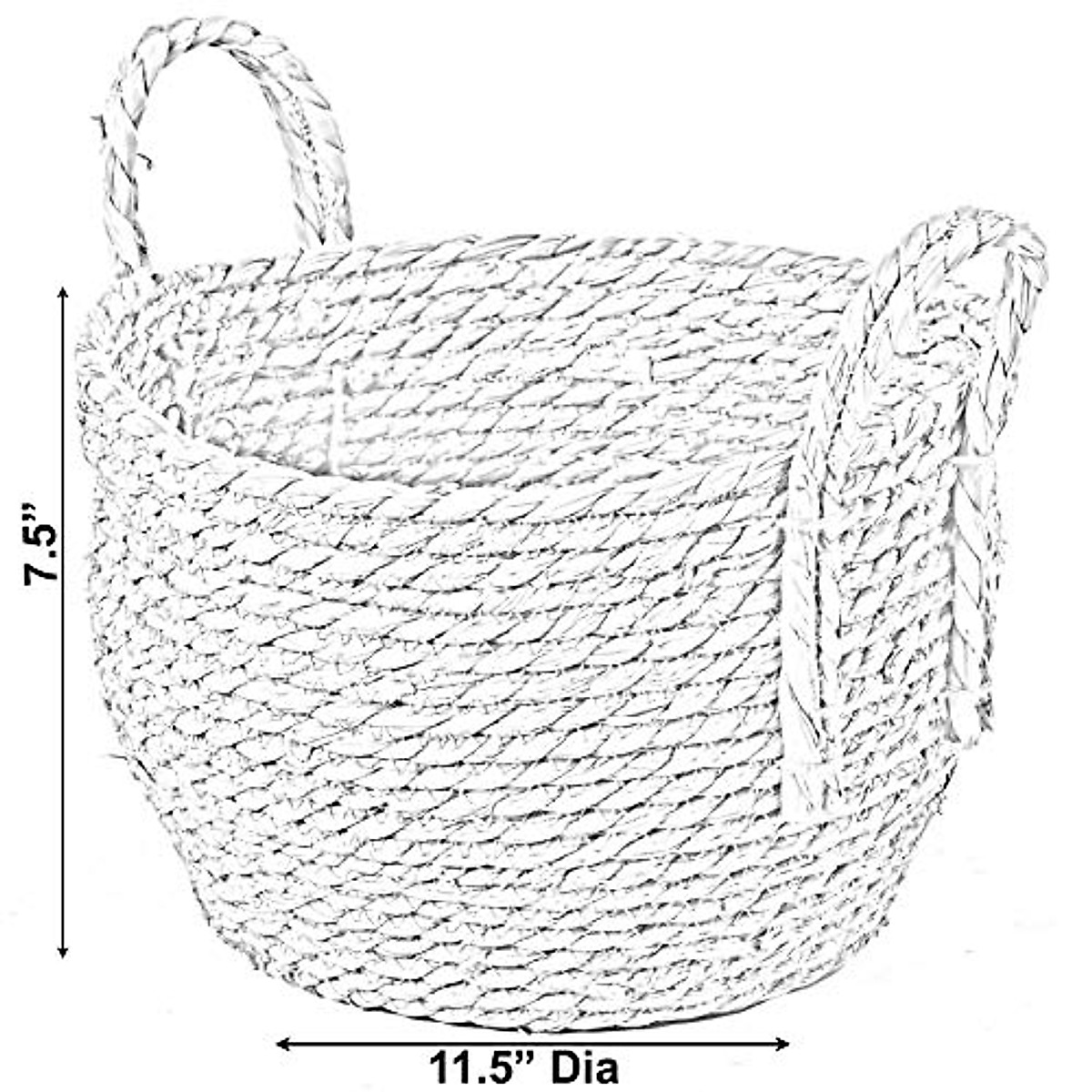 Vintiquewise Decorative Round Wicker Woven Rope Storage Blanket Basket with Braided Handles - Small