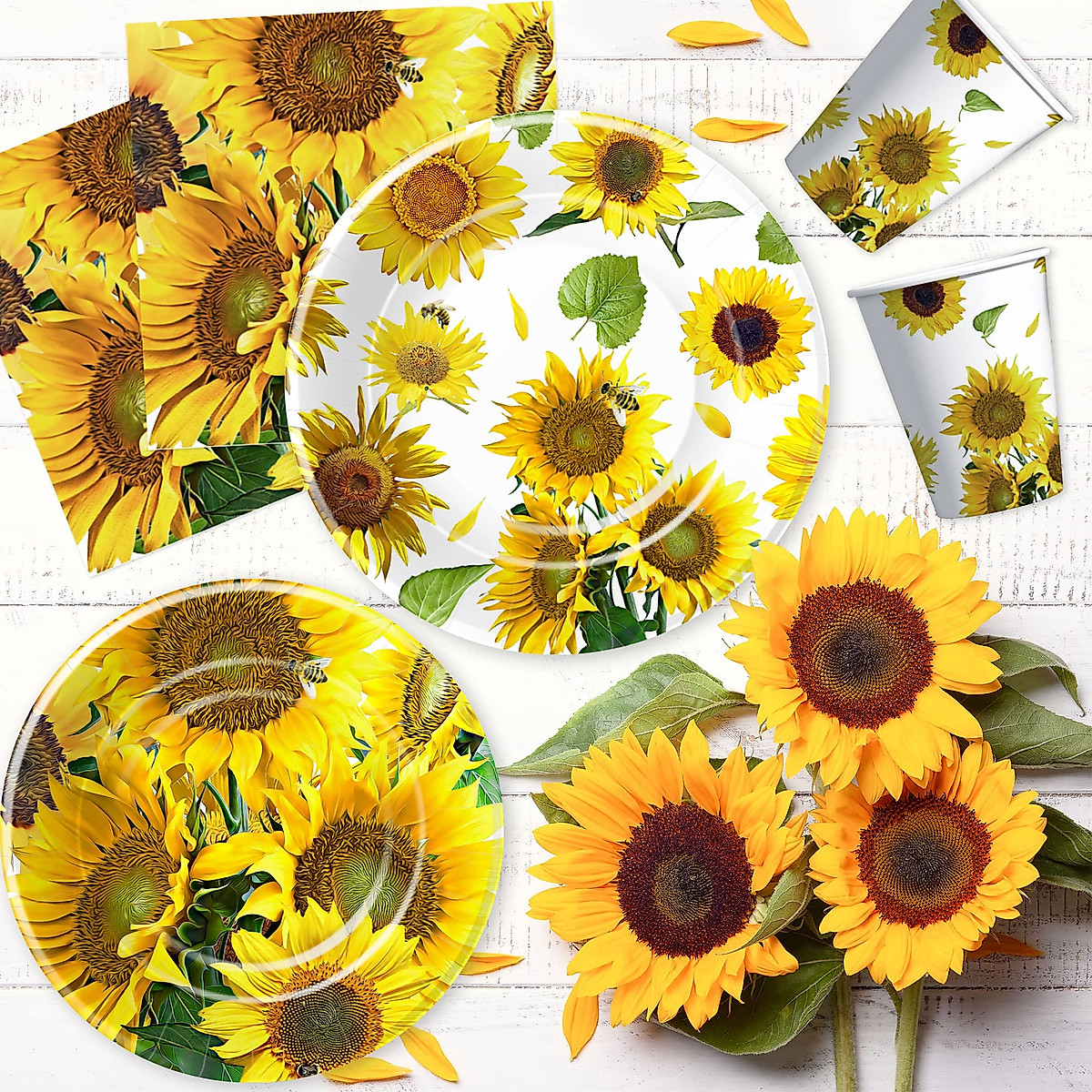 APOWBLS Sunflower Plates And Napkins Party Decorations Tableware, Sunflower Party Supplies For Birthday, Baby Shower, Bridal Shower, Plate, Napkin, Tablecloth, Sunflower Table Decorations | Serve 24