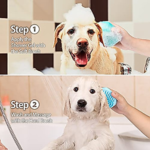 2Pack Dog Bath Brush, Soft Silicone Pet Shampoo Massage Dispenser Grooming Shower Brush for Short Long Haired Dogs and Cats Washing, ISWAYSTORE