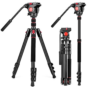 Tripod Camera Tripod, 72" Video Tripod with Fluid Head, Aluminum Heavy Duty Tripod with Carry Bag, Professional Camera Tripods & Monopods, Compatible with Video Camera, DSLR, Camcorder