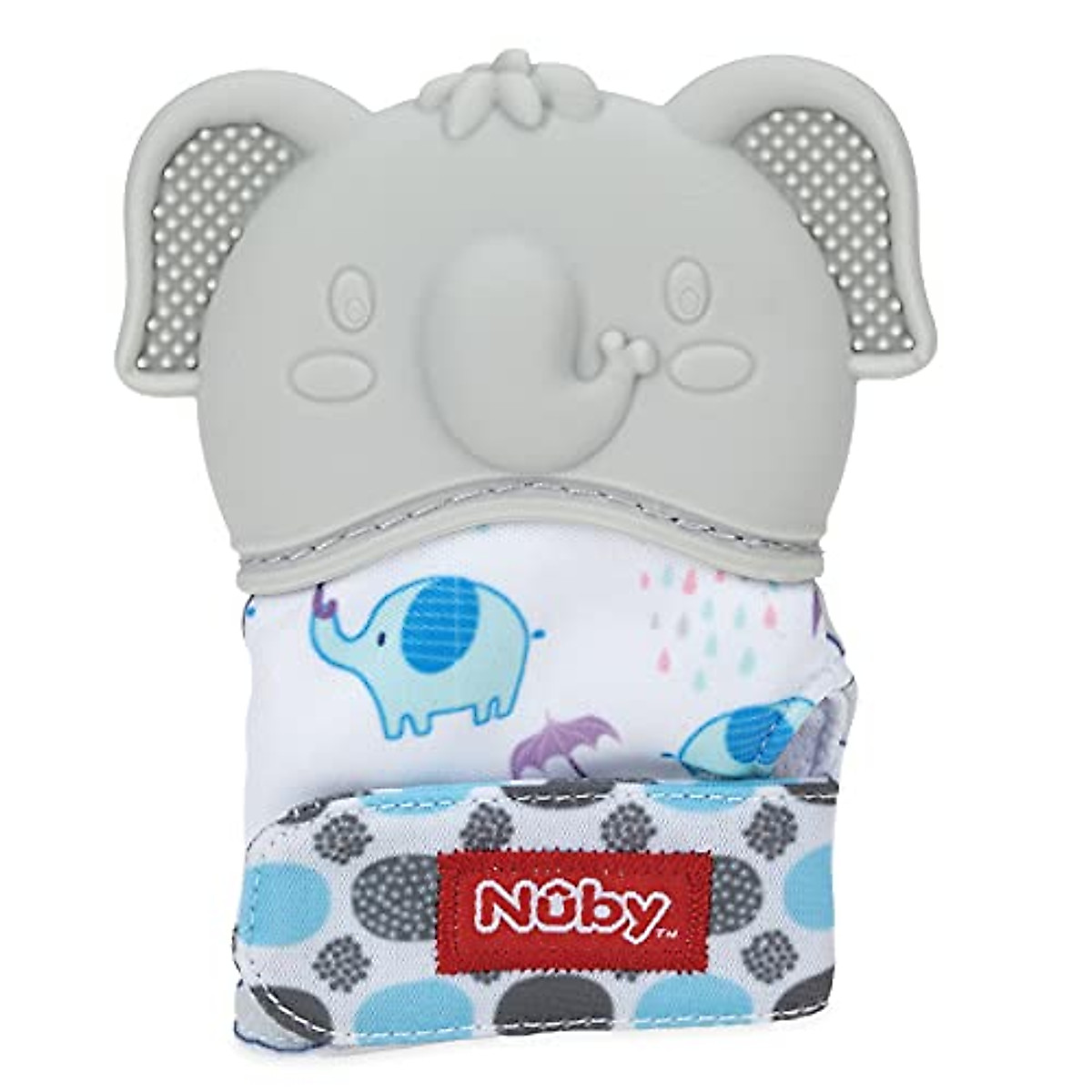 Nuby Happy Hands Silicone Teething Mitten: 3M+, Elephant, Gray (80729)