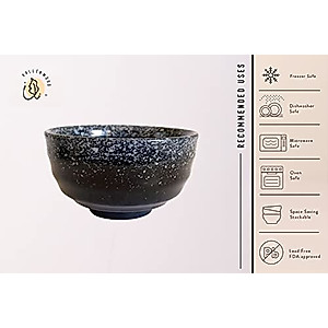 8 Pieces Japanese Fuji Blue Style. 4 Ceramic Miso & Rice Bowls Set Plus 4 Small Soy Sauce bowl Plates Included. 8 oz. Japan, Korean & Chinese. Portion Control Ramen Soup Capable. (Dark Blue, 4.1in x4)