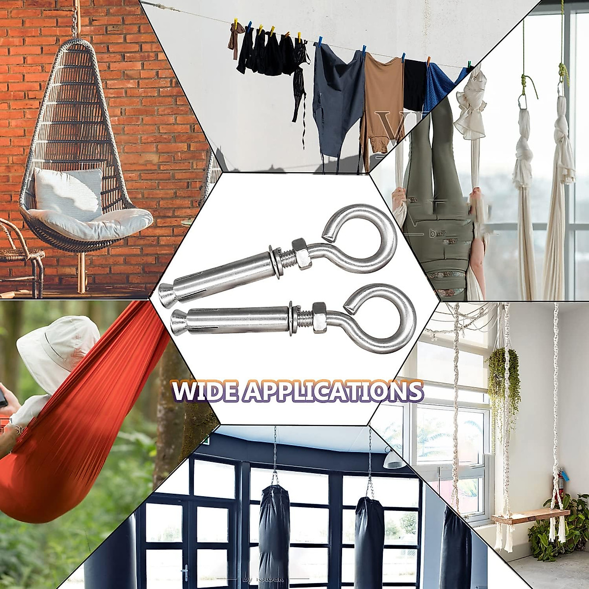 Preamer 1/4" X 2-3/4" Heavy Duty Stainless Steel Concrete Anchors Eye Bolt Eyebolt Anchor Wall Concrete Brick Anchor Expansion Bolts Ring Screw Eyes,5-Pack