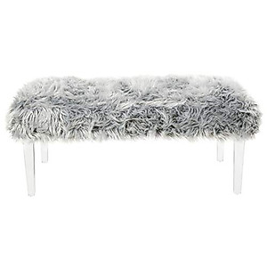 Iconic Home Trento Modern Contemporary Faux Fur Acrylic Leg Bench, Grey