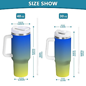 MCHIVER Blue Yellow Gradient 40 oz Tumbler with Handle and Straw Stainless Steel Vacuum Water Bottle Leak-proof Travel Coffee Mug Insulated Cup for Office Home Car