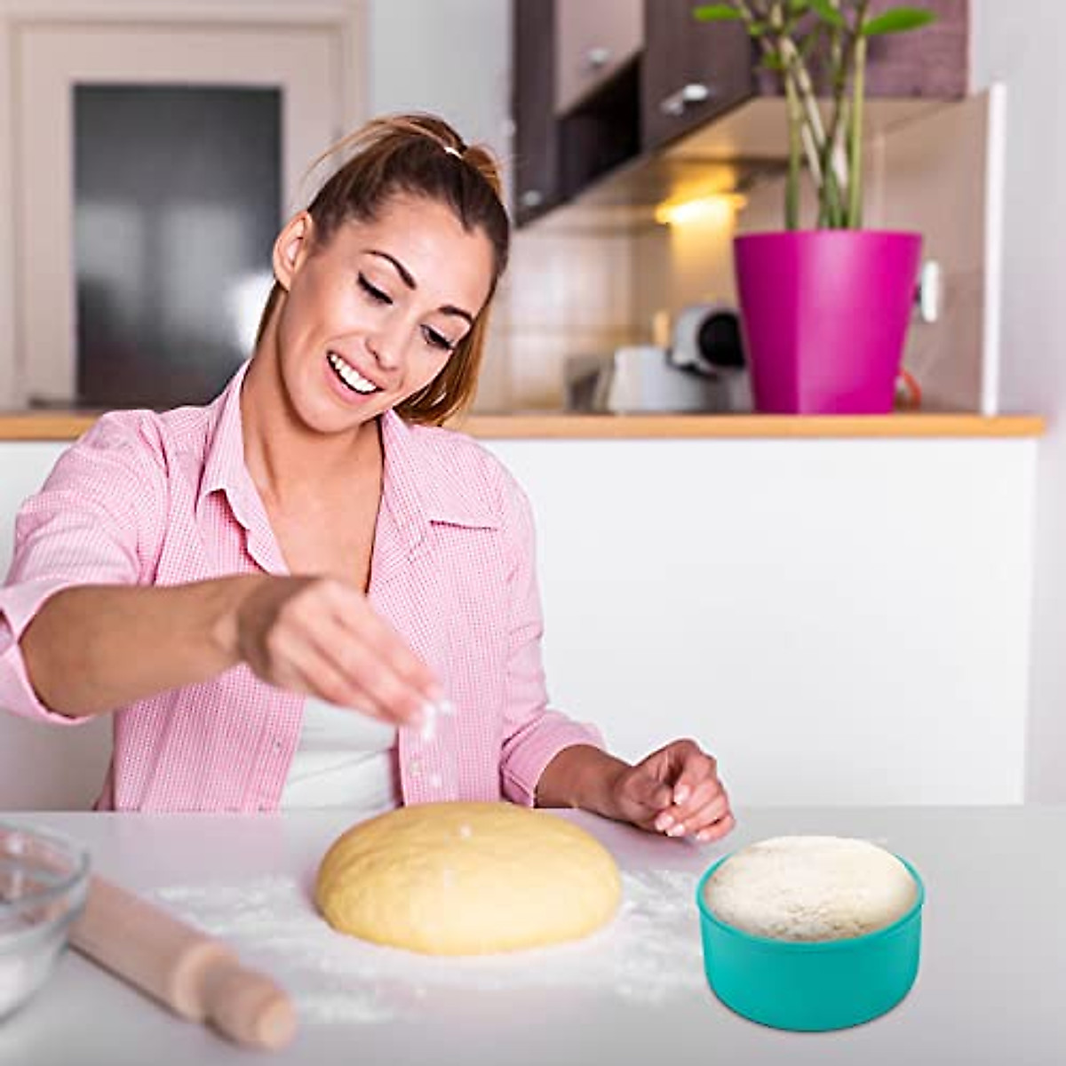 CALLARON Dough Bowl Proofing Boxes Dough Proofing Trays with Lid 700ml Silicone Box Container Pizza Dough Boxes Bread Dough Container Food Storage Box Container for Home Kitchen Green Veggie Tray